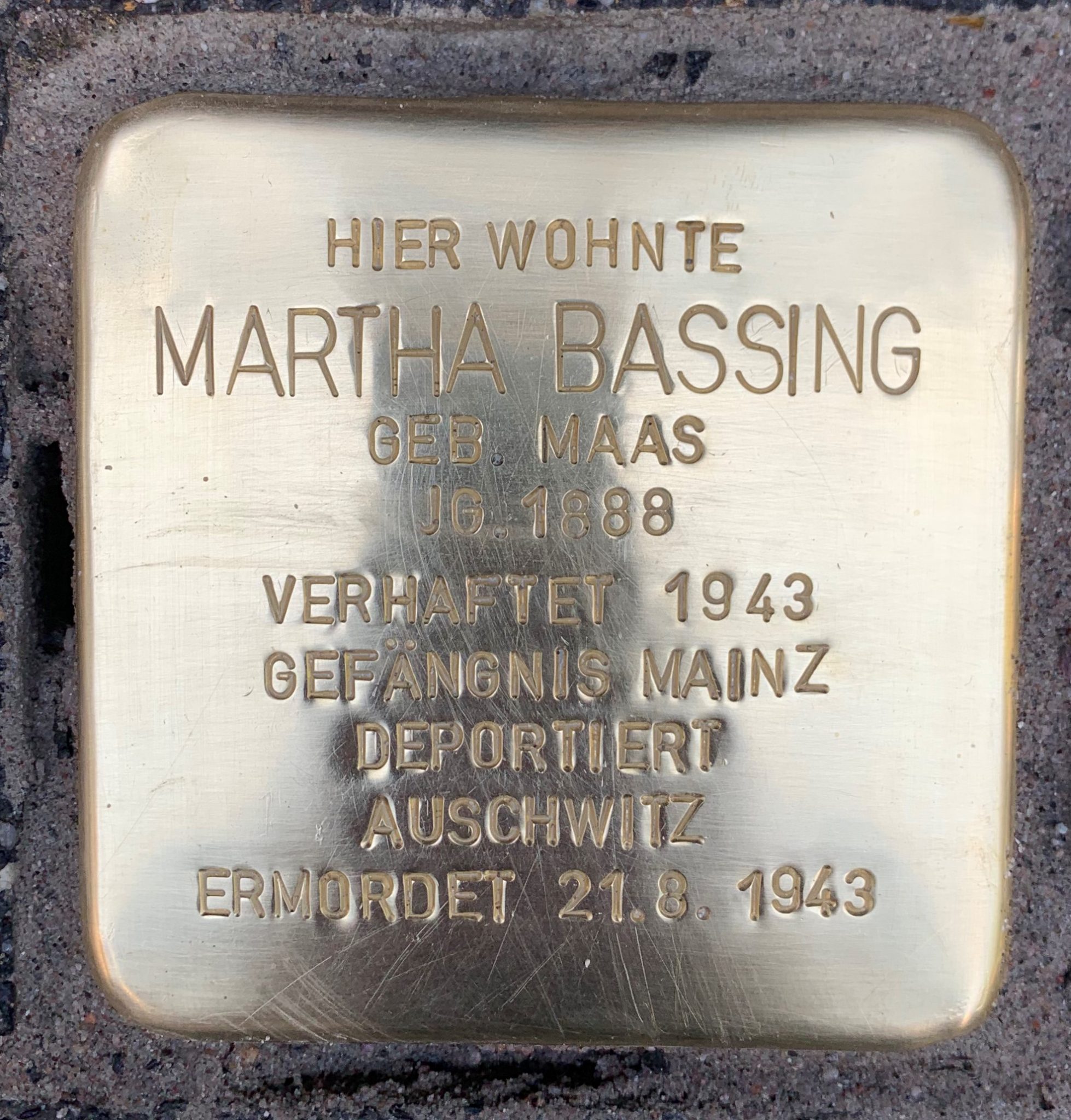 Martha Bassing, geb. Maas – Stolpersteine Mainz
